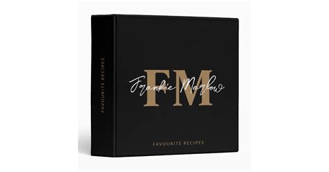 Elegant Monogram Black Gold Script Name Recipe 3 R 3 Ring Binder Zazzle