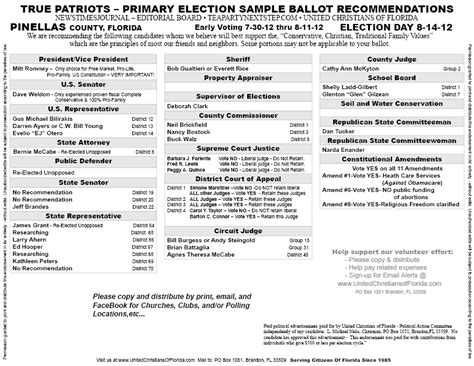 2012 Pinellas County Christian Voter Guides Candidate Endorsements