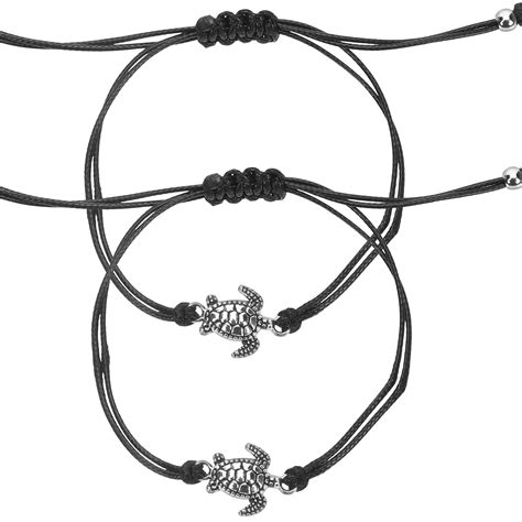 Honitano Turtle Bracelet Black Alloy Cotton Rope Couples Wedding