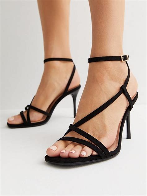 New Look Wide Fit Black Suedette Strappy Stiletto Heel Sandals Uk