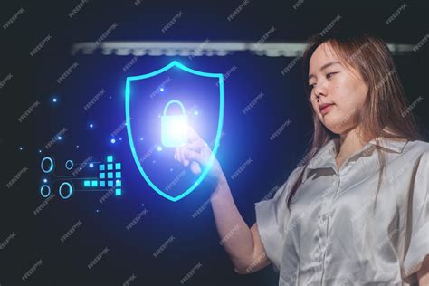 premium photo businesswoman using digital padlock to protect data security concept