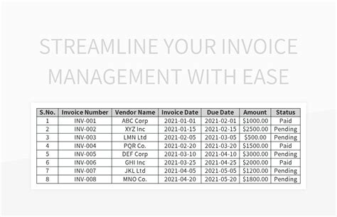 Streamline Your Invoice Management With Ease Excel Template And Google Sheets File For Free ...