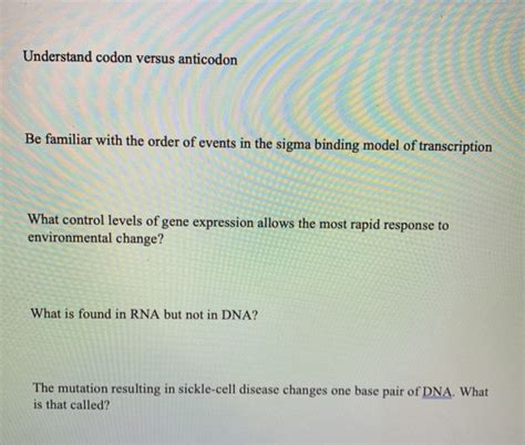 Solved Understand Codon Versus Anticodon Be Familiar With Chegg Com
