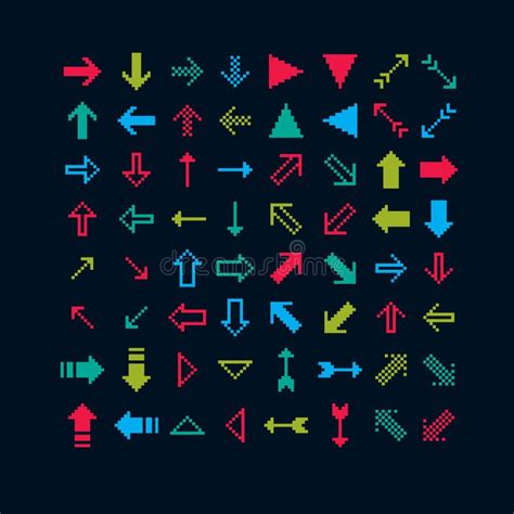 Bit Pixel Arrows In Circles Vector Set Of Icons Collection Of Arrow
