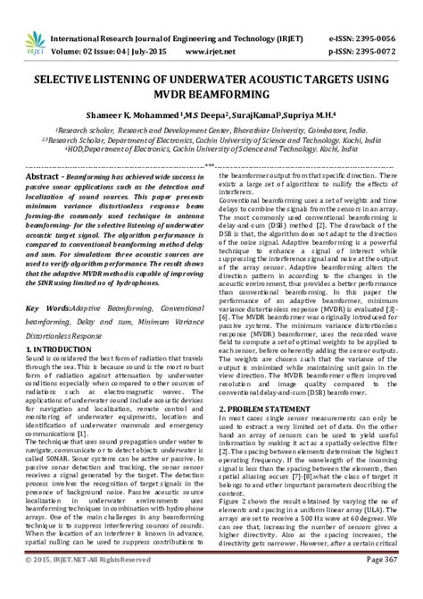 Pdf Selective Listening Of Underwater Acoustic Targets Using Mvdr