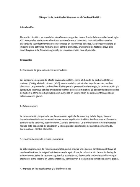 El Impacto De La Actividad Humana En El Cambio Climático Pdf Gases