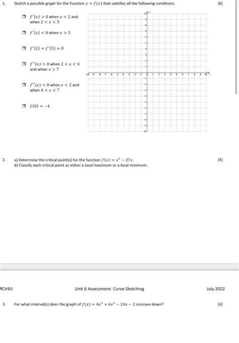 solved 1 sketch a possible graph for the function y f x