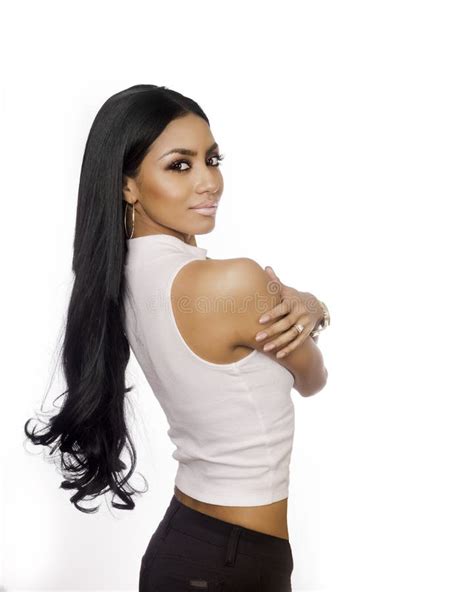 Schöne Junge Frau Mit Langem Haar Isoliert Auf Weiß Stockfoto Bild