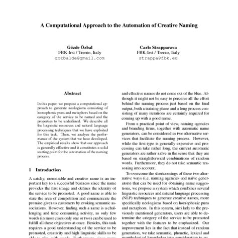 A Computational Approach To The Automation Of Creative Naming Acl Anthology