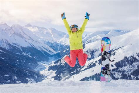 Girl Snowboarder Enjoys The Winter Ski Resort Stock Image Image Of