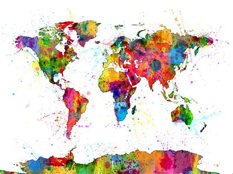 Watercolor Map Of The World Map Art Print 1151 Etsy