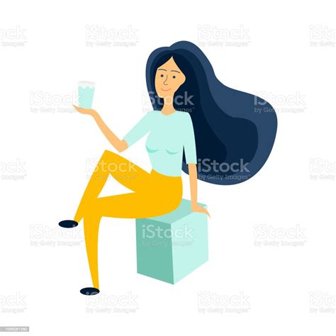 여자 음료 빨 대 통해 물 리조트 휴식 물으로 아름 다운 동적 소녀입니다 젊은 여자 식 수입니다 여자 식 수입니다 평면 디자인입니다 벡터 일러스트입니다 개념에 대한 스톡