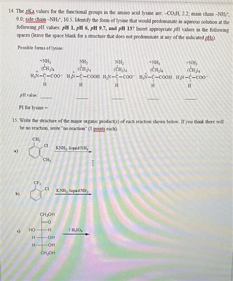 Solved The Pka Values For The Functional Groups In The Chegg Com
