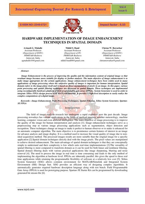 Pdf Hardware Implementation Of Image Enhancement Techniques In Spatial Domain