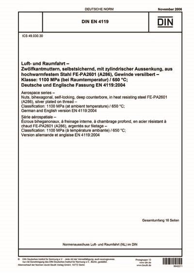 DIN EN 4119:2006 - Aerospace series - Nuts, bihexagonal, self-locking ...
