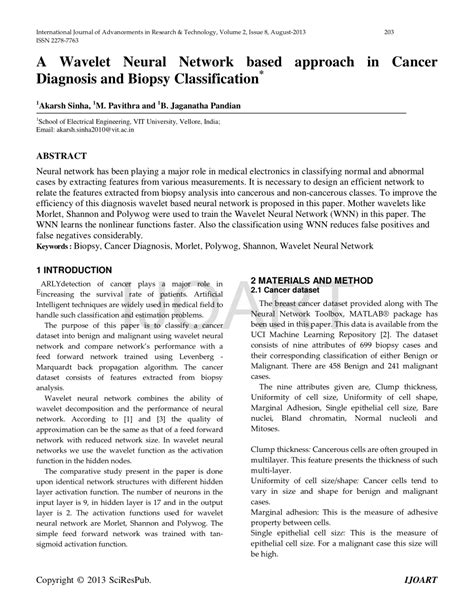 Pdf A Wavelet Neural Network Based Approach In Cancer Diagnosis And