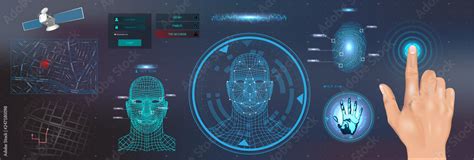 Stockvector Scanning Identification System In Hud Style Scan Fingerprints Voice Palm And