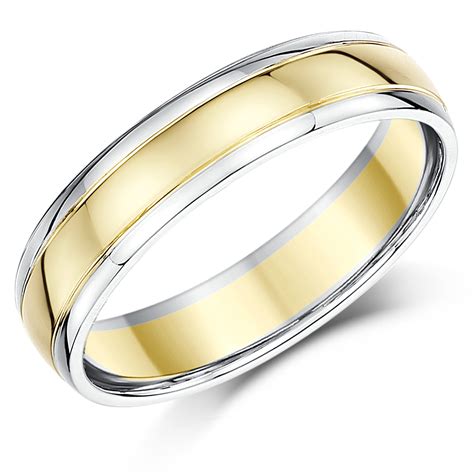 9ct Two Colour Gold Court Shape Wedding Ring Band 9ct 2 Colour Gold