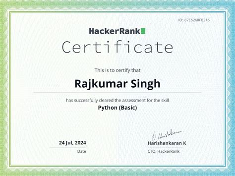 Earned Python Certification With Hackerrank Rajkumar Singh Posted On