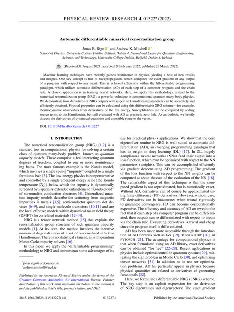 Pdf Automatic Differentiable Numerical Renormalization Group