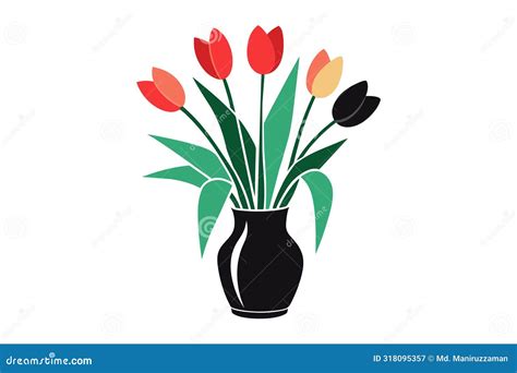 Tulips On The Vase Vector Silhouette Stock Vector Illustration Of