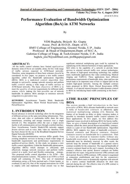 Performance Evaluation Of Bandwidth Optimization Algorithm Boa In Atm