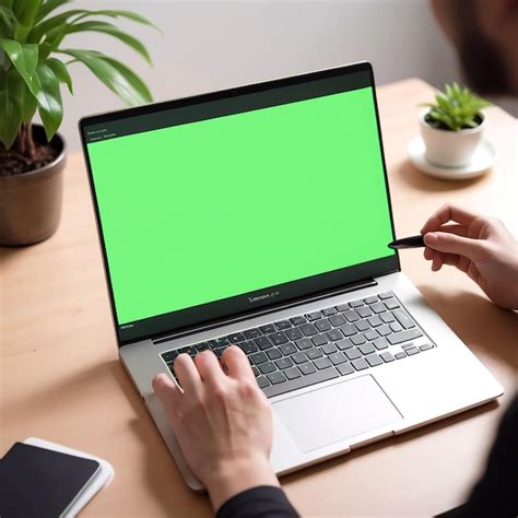 Green Screen Laptop On Table Premium Ai Generated Image