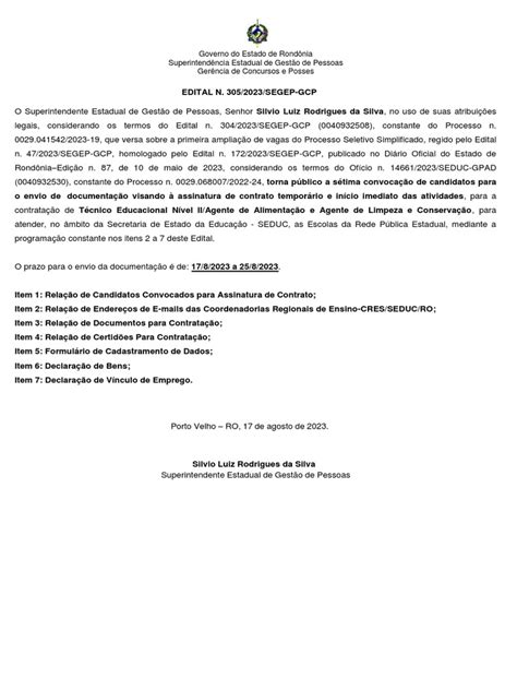 Governo Do Estado De Rondônia Superintendência Estadual De Gestão De