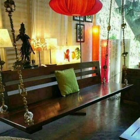 Natural Stylish Indoor Brass And Teak Wood Oonjal Size 6x2 Feet At
