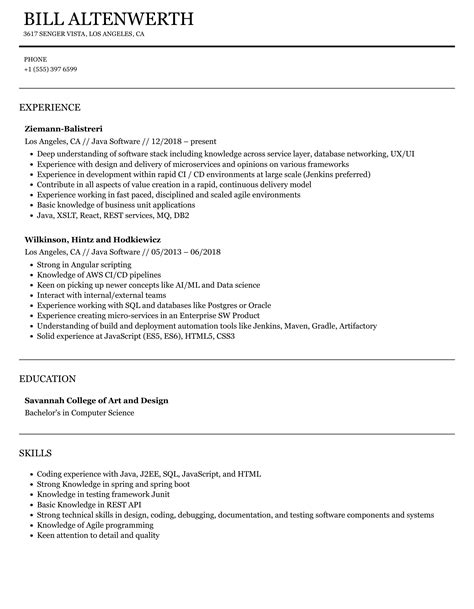 Java Software Resume Samples Velvet Jobs