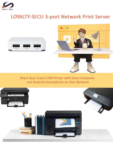 3 USB Ports Network Print Server Turns USB Printer Into Ethernet Loyalty Secu