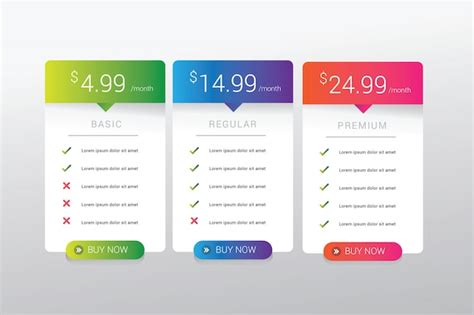 웹 자산 템플릿에 대한 테이블 가격 디자인 프리미엄 벡터