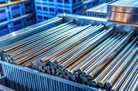 Precision Stainless Steel Rods Stacked In Industrial Storage Container