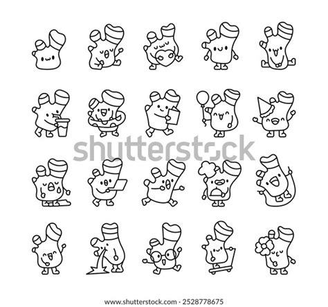 Cute Ginger Root Character Coloring Page Stock Vector Royalty Free