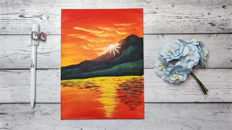 Как легко и быстро нарисовать закат на реке акриловыми красками пошаговая видеоинструкция