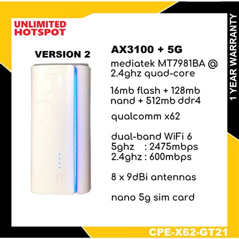 New Launch Modified 5g Modem Cpe X62 Gt21 Ax3100 Mt7981ba 2 4ghz Quad Core X62 16mb Flash