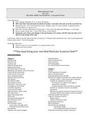 PSYCH 160 Midterm 2 Review PSYCHOLOGY 160 Prof Chen REVIEW SHEET For EXAM 2 Concepts