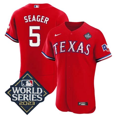 Corey Seager Texas Rangers 2023 World Series Red Jersey All Stitched