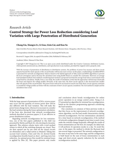 Pdf Control Strategy For Power Loss Reduction Considering Load Variation With Large