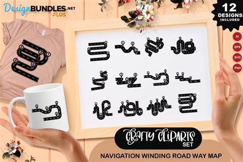 Navigation Winding Road Way Map Clipart Set