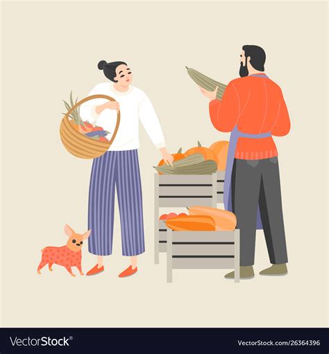 A Woman Buys Vegetables From Farmer Royalty Free Vector