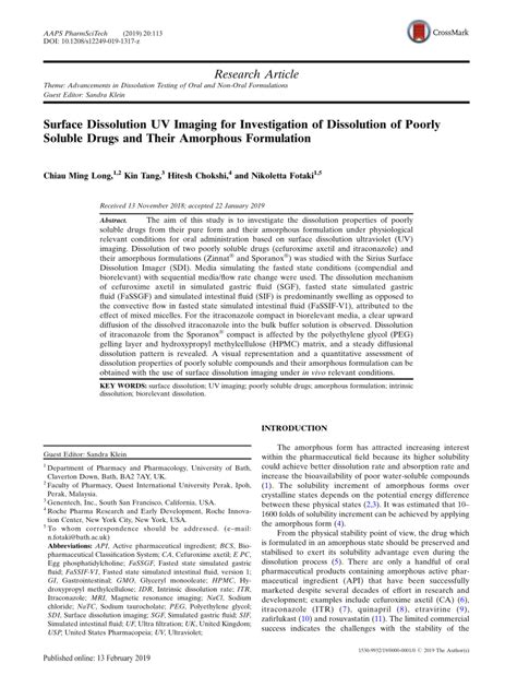 Pdf Surface Dissolution Uv Imaging For Investigation Of Dissolution