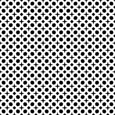 Black And White Vector Abstract Seamless Pattern With Grid Diamond Shapes Stars Rhombuses