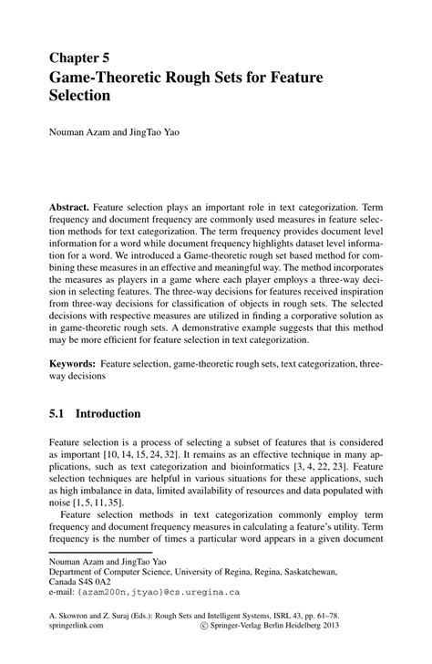 Pdf Game Theoretic Rough Sets For Feature Selection