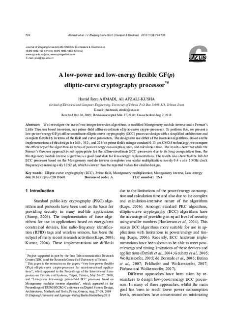 Pdf A Low Power And Low Energy Flexible Gfp Elliptic Curve Cryptography Processor