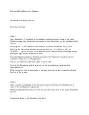 Module2 Activity Docx Earth S Orbital Motion And Seasons Student