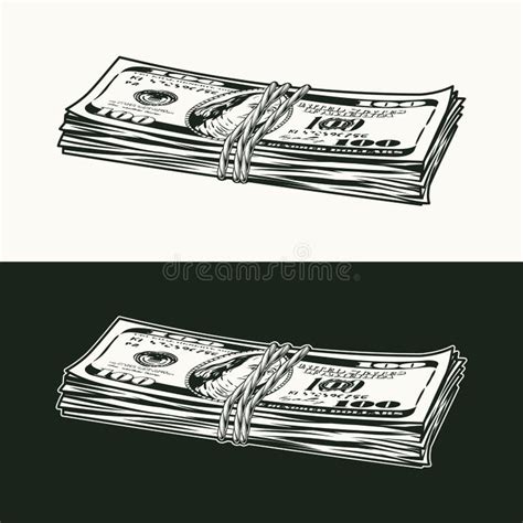 Lying Wad Of 100 Dollar Bills Tied With Jute Rope Stock Vector