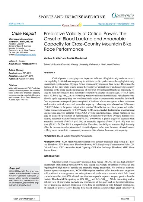 Pdf The Predictive Validity Of Critical Power And Functional