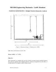 Lab1 Multiple Particles Kinematics Pdf ME3200 Engineering Mechanics Lab 1 Lab 2 Handouts