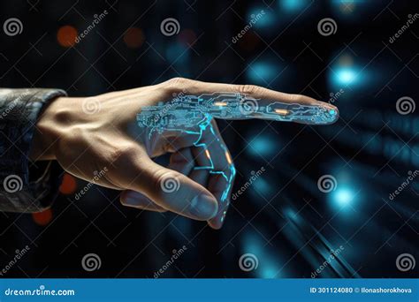 Finger Pushes Touch Screen Button And Activates Futuristic Artificial Intelligence Ai Generated